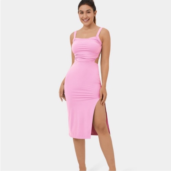 HALARA | Dresses | Nwt Halara Runched Backless Criss Cross Midi Dress ...